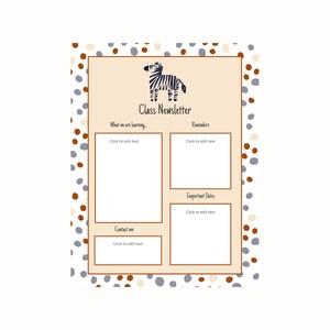 Classroom Newsletter Editable Template for Teacher / Zoo Safari Theme ...