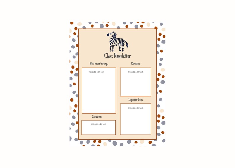 Classroom Newsletter Editable Template for Teacher / Zoo Safari Theme ...