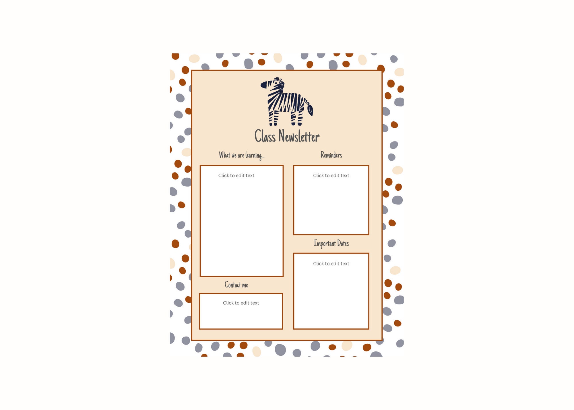 Classroom Newsletter Editable Template for Teacher / Zoo Safari Theme ...