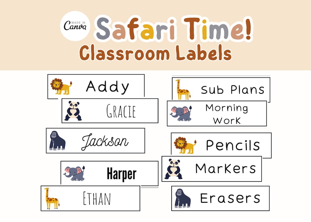 Editable Name Tags / Safari Theme Classroom / Zoo Animal Kids Decor ...