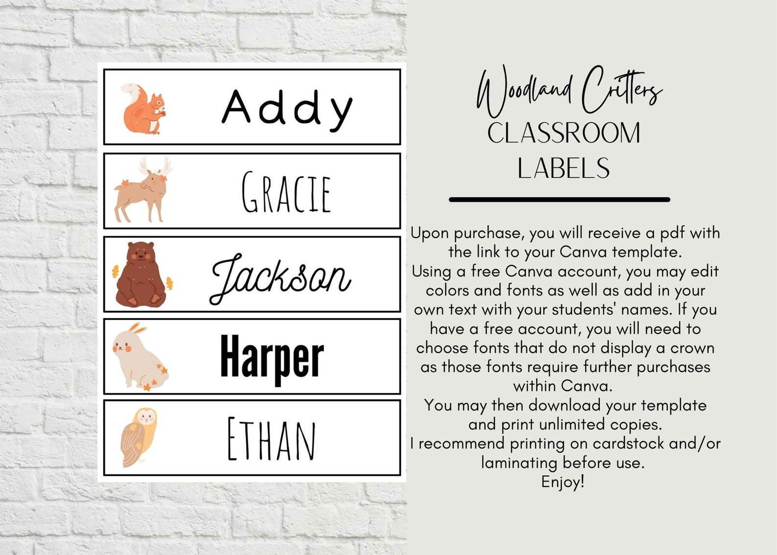 Woodland Critters Printable Classroom Label Template / - Etsy