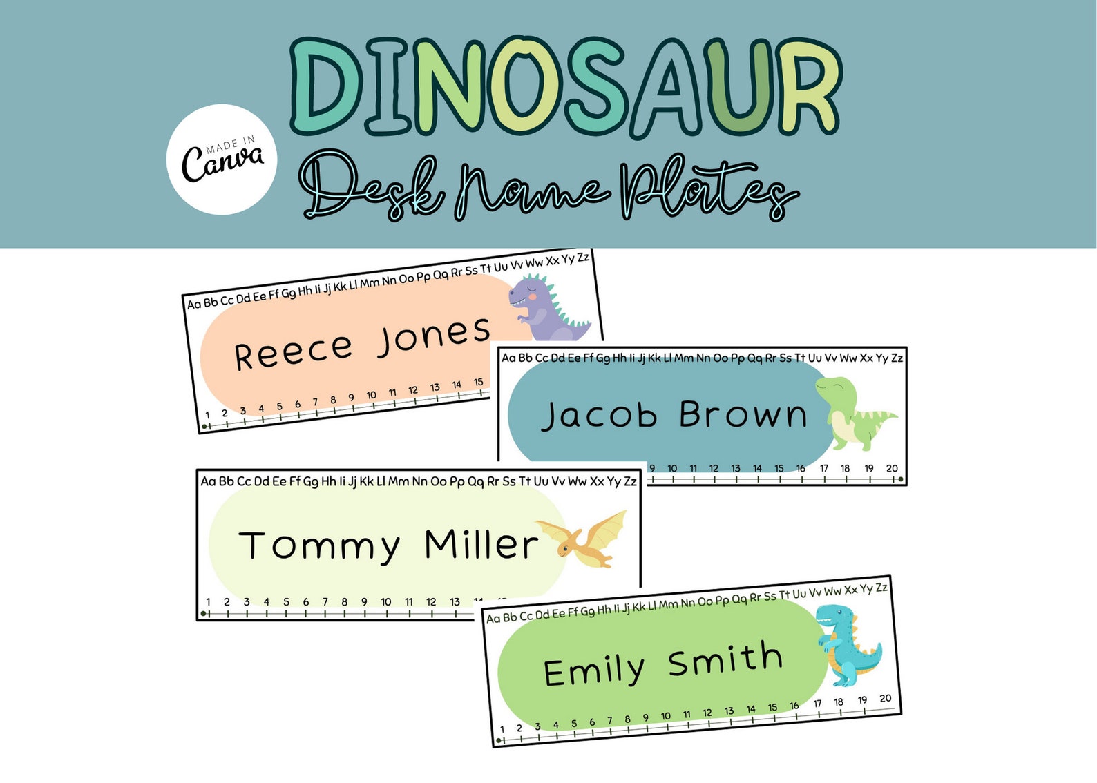 Dinosaur Classroom Editable Desk Name Plate Template / Customizable ...