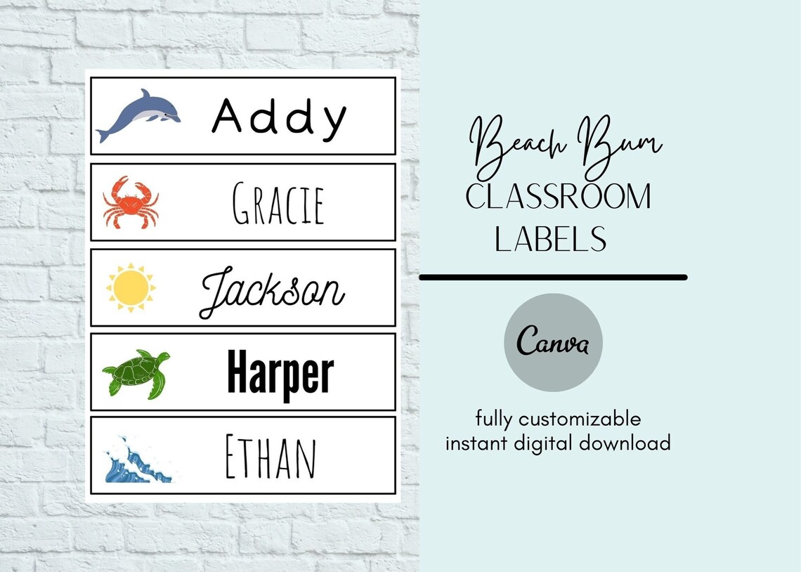 Beach Bum Editable Classroom Labels / Classroom Label Template - Etsy