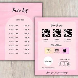 Editable Scan to Pay and Price List, Pink Customizable Pricing Guide ...