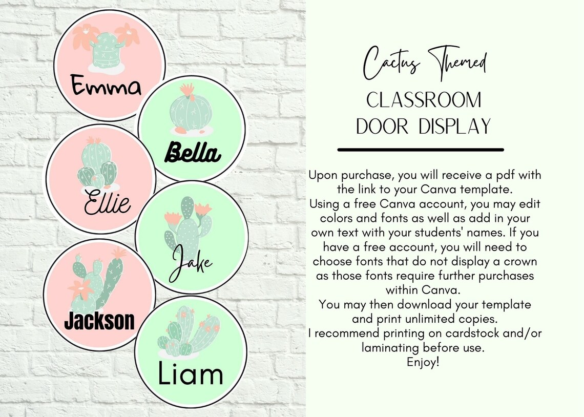 EDITABLE Door Display for Cactus Classroom Theme / Editable Name Tag ...