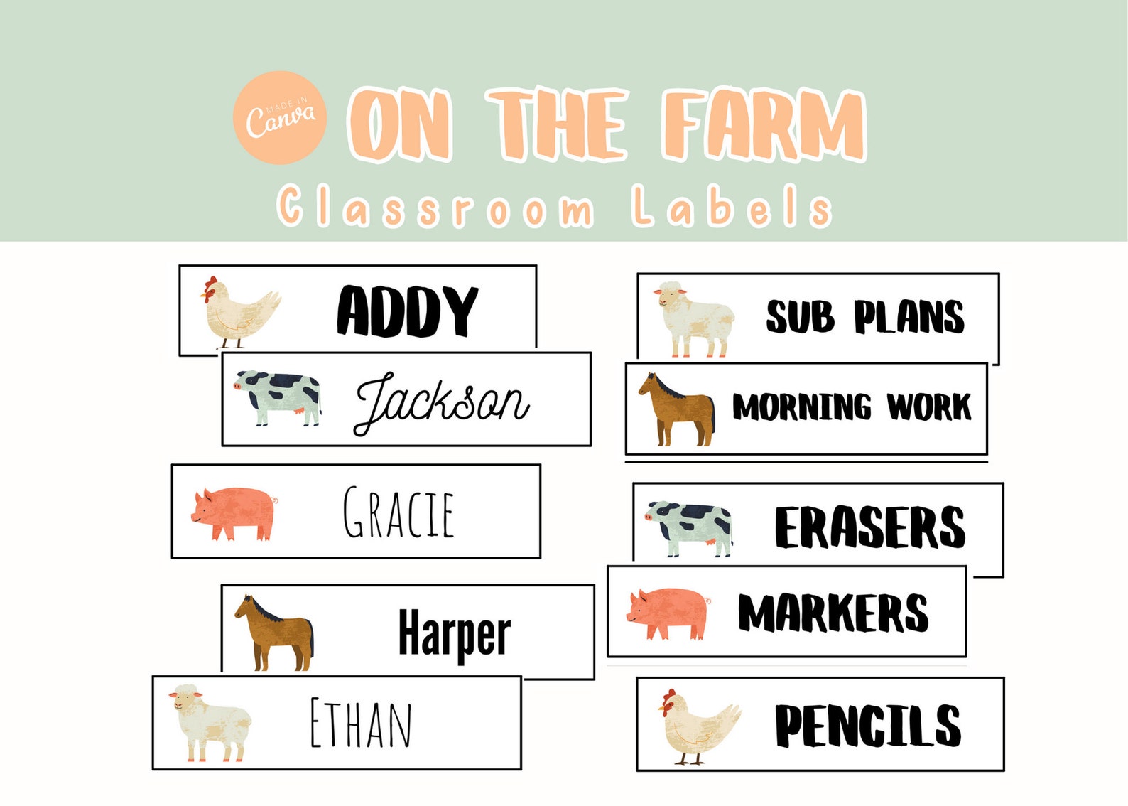 Editable Name Tags / Farm Animal Theme Classroom / Barn Class Kids ...