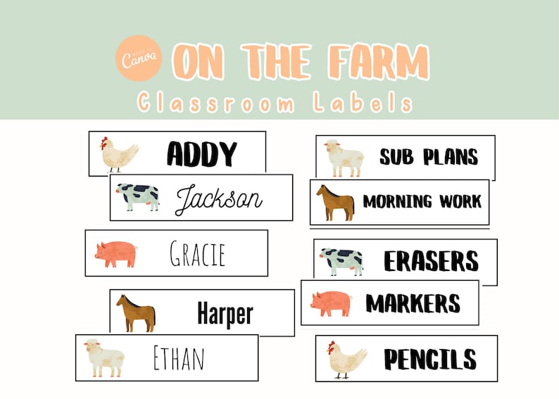 Editable Name Tags / Farm Animal Theme Classroom / Barn Class Kids ...