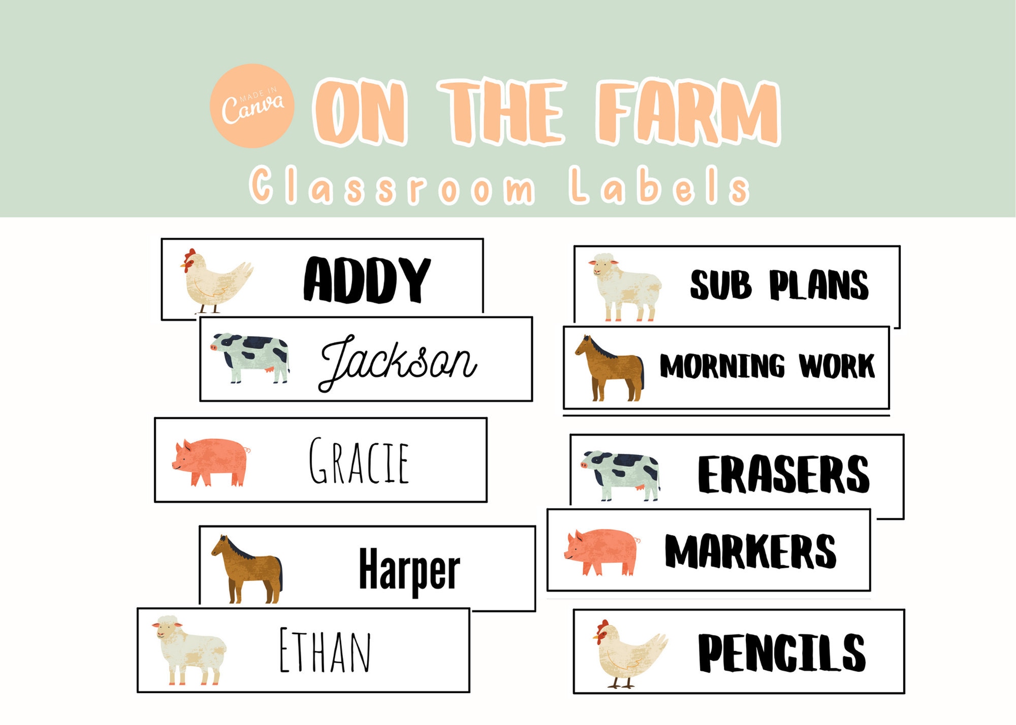 Editable Name Tags / Farm Animal Theme Classroom / Barn Class Kids ...