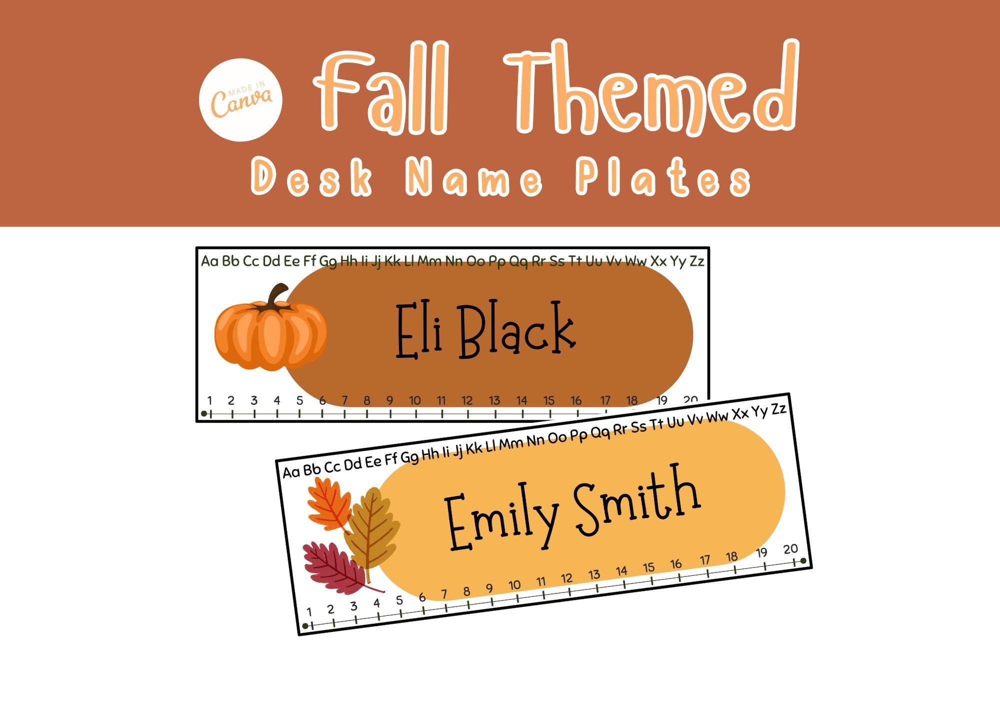 Fall Themed Classroom Editable Desk Name Plate Template / Customizable ...