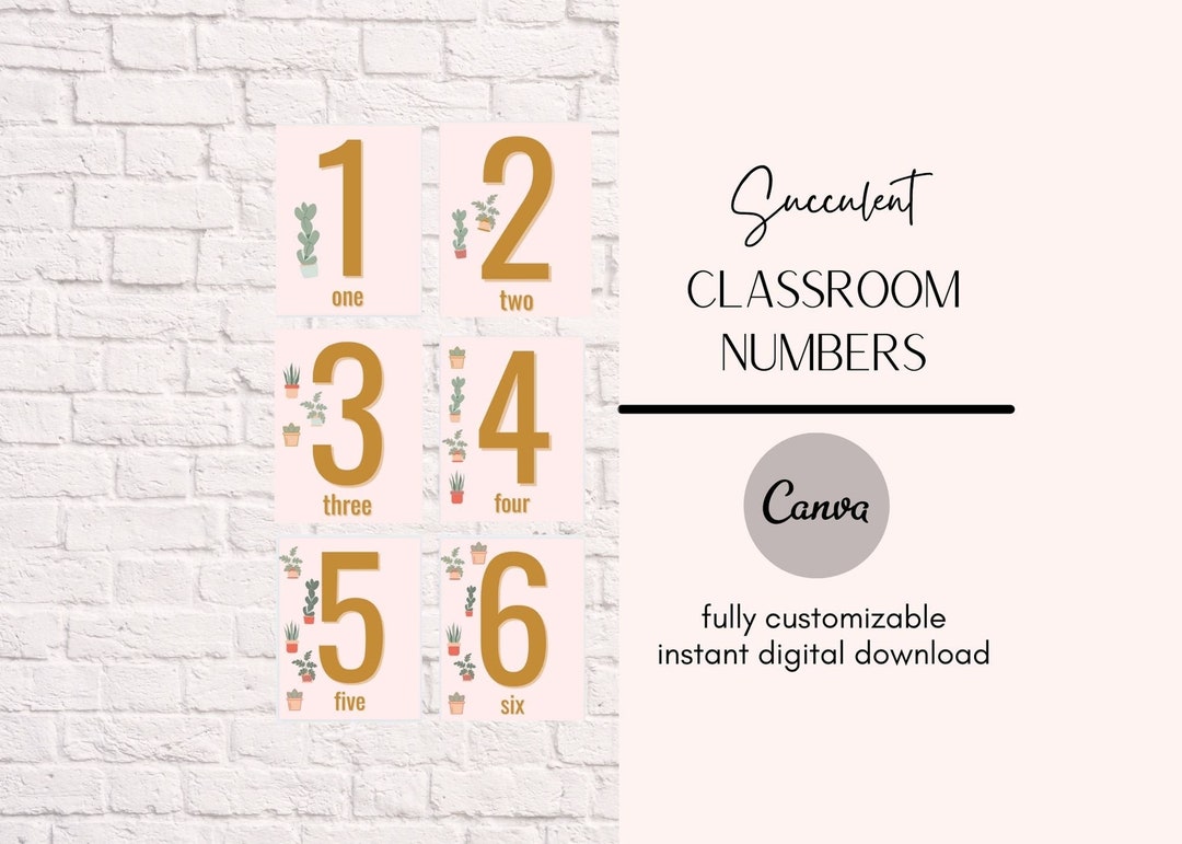 Succulent Number Posters for Classroom / Editable Canva Template ...
