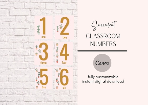 Succulent Number Posters for Classroom / Editable Canva | Etsy