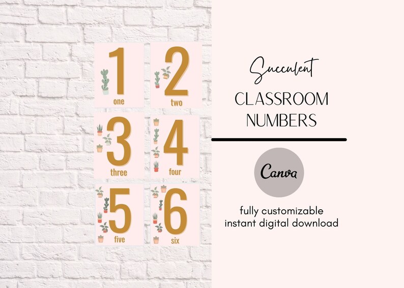Succulent Number Posters for Classroom / Editable Canva Template ...