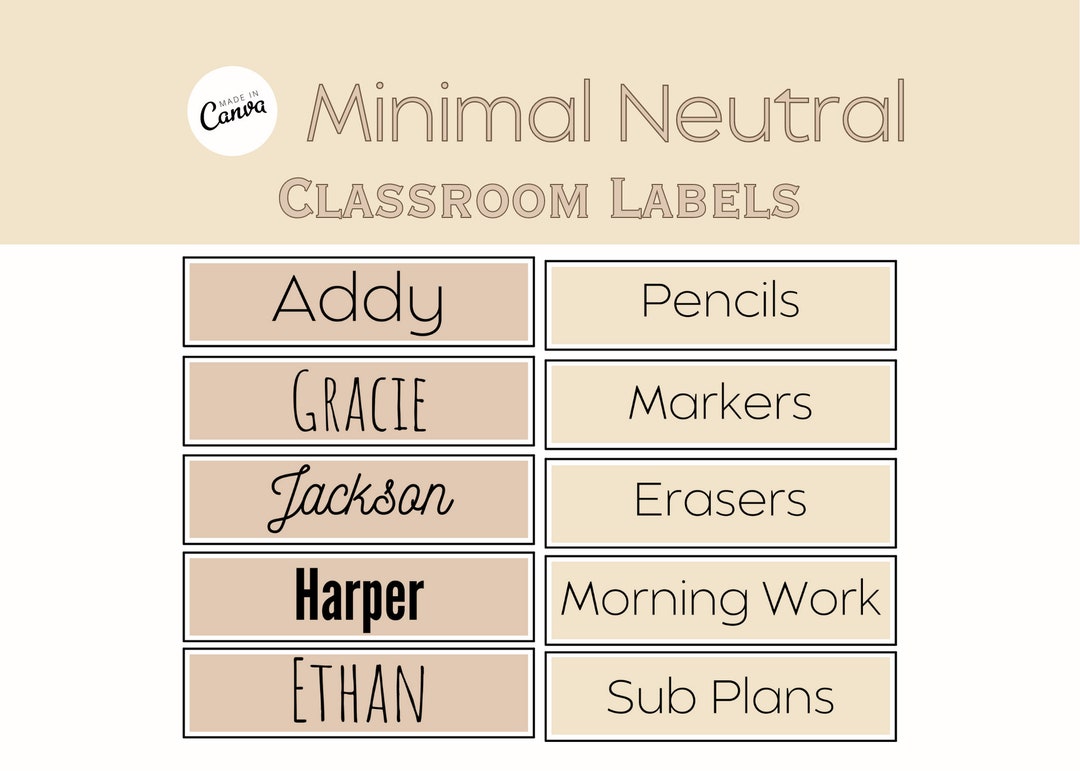 Editable Name Tags / Minimal Neutral Theme / Calming Class Kids Decor ...