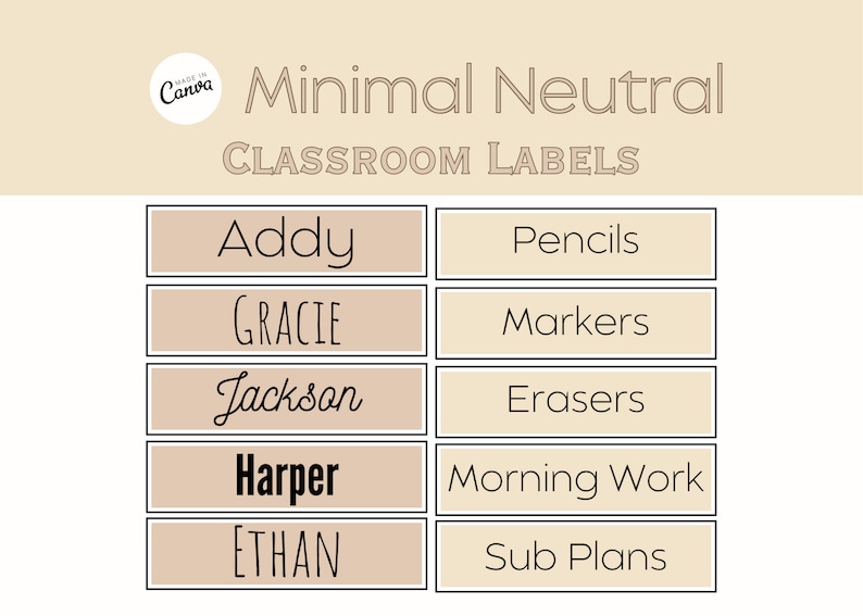 Editable Name Tags / Minimal Neutral Theme / Calming Class Kids Decor ...
