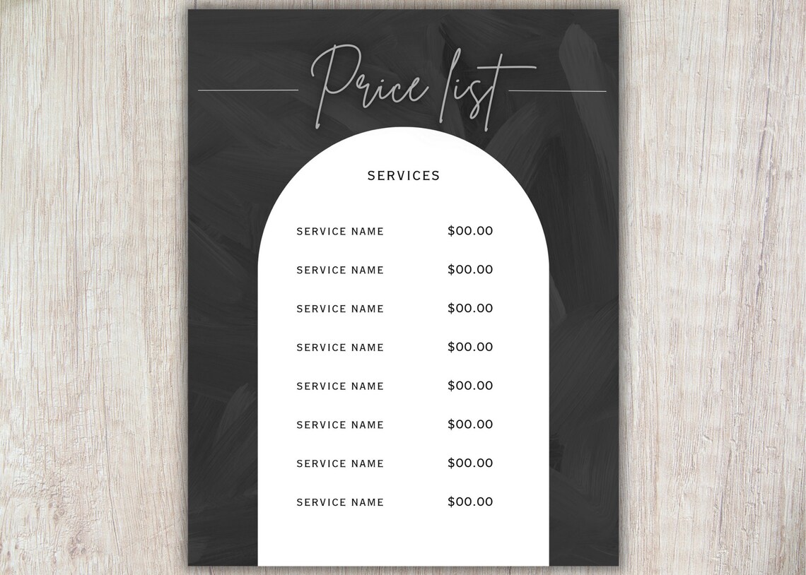 Editable Scan to Pay and Price List, Black & White Customizable Pricing ...