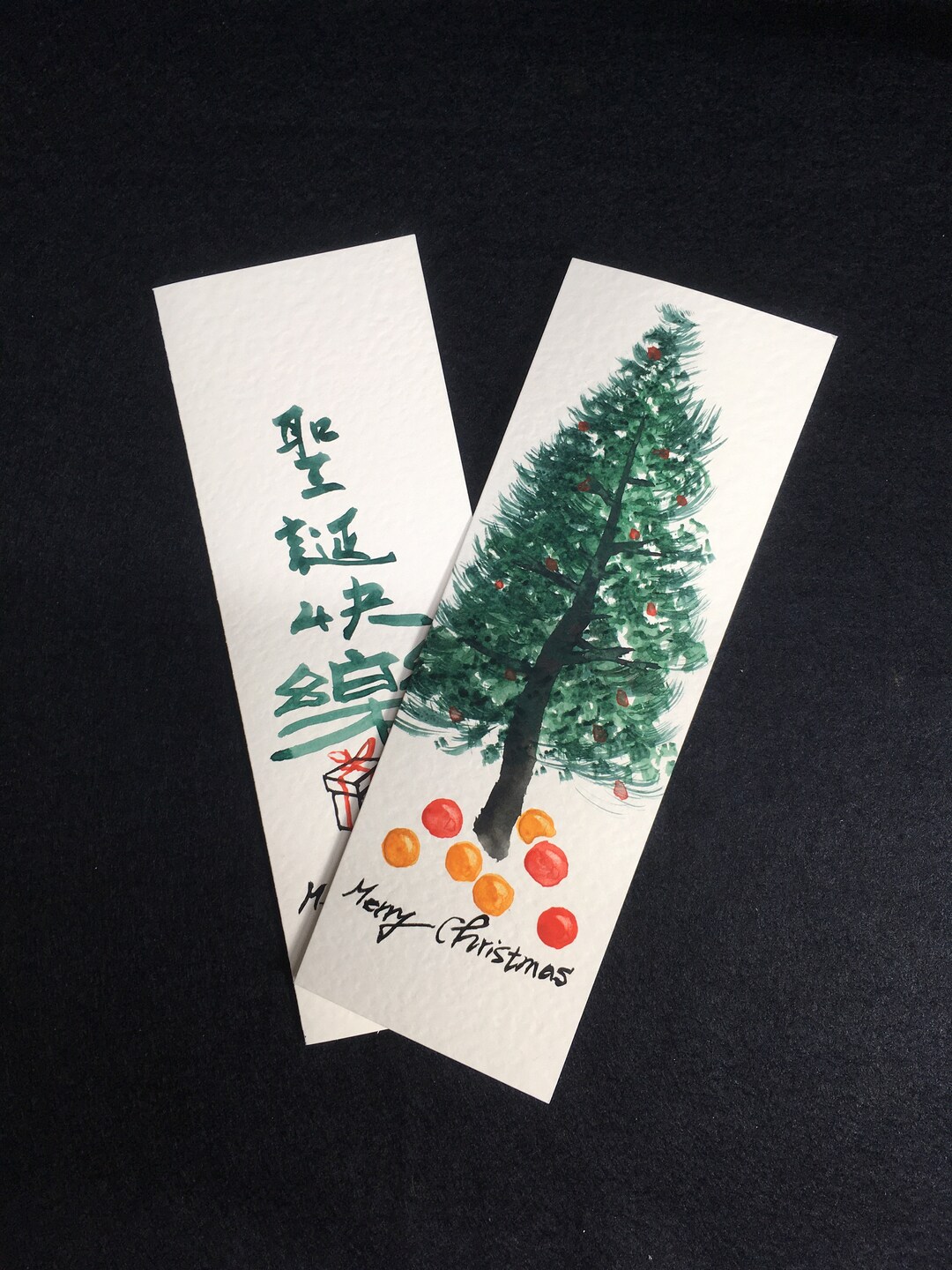 Set of Two Hand-painted Chinese Style Christmas Cards, Chinese ...