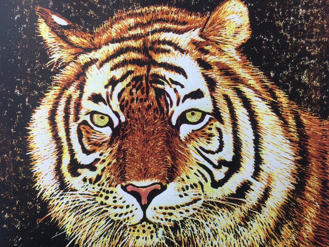 Tiger Art Print, Reduction Linocut Print, Limited Hand Printed Tiger ...