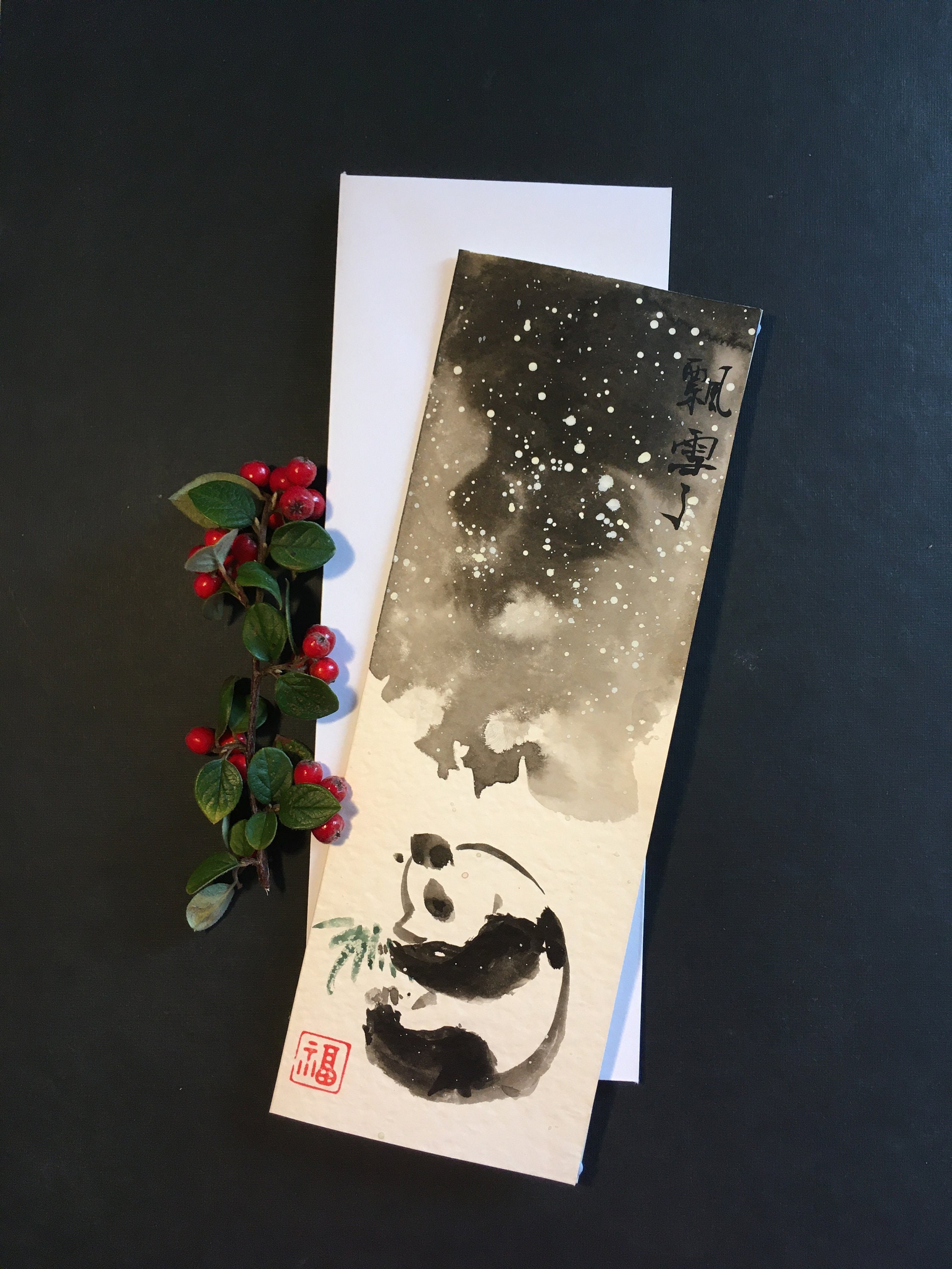 Hand Painted Panda Christmas Card, Chinese Watercolour, Ink Painting ...