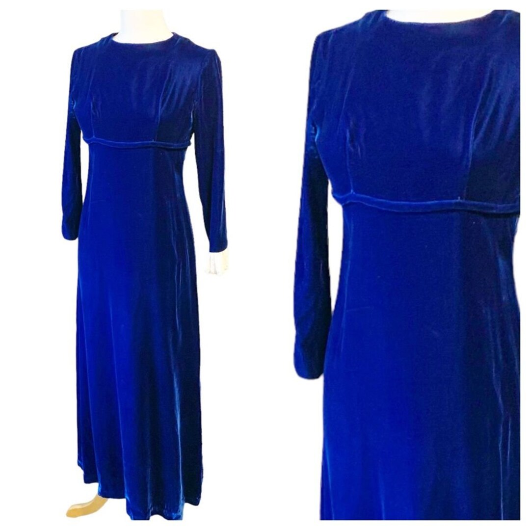 Vintage Lorrie Deb Royal Blue Long Sleeve Velvet Dress With Lace Cuffs ...