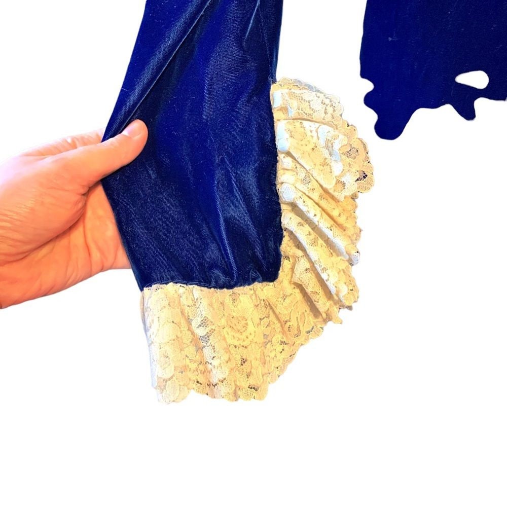 Vintage Lorrie Deb Royal Blue Long Sleeve Velvet Dress With Lace Cuffs ...