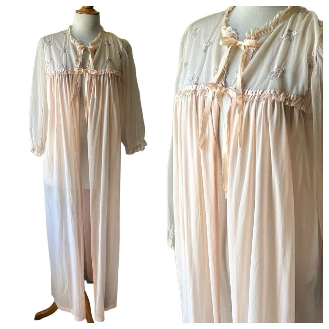 Vintage Sheer Delicate Pink Ultra Femme Embroidered Robe Dressing Gown ...