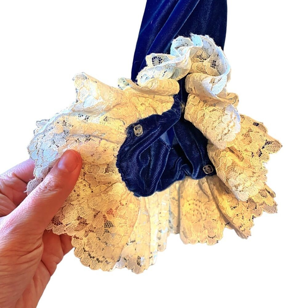 Vintage Lorrie Deb Royal Blue Long Sleeve Velvet Dress With Lace Cuffs ...