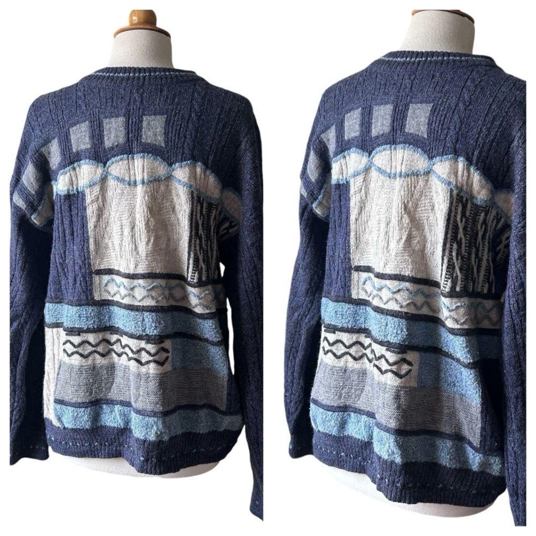 Vintage COOGI Inspired Blue 1990s Wool Mohair Blend Sweater Made in ...