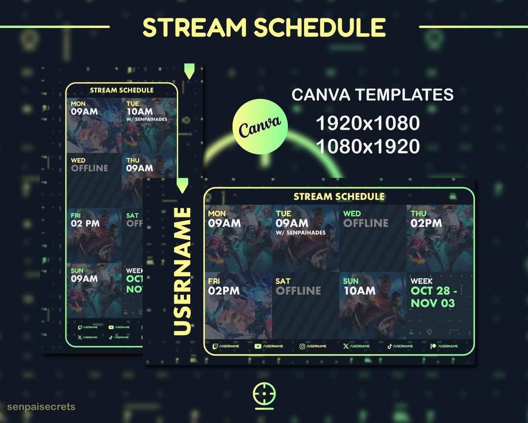 Stream Schedule Yellow Crosshair Templates for Canva | Valorant Themed ...
