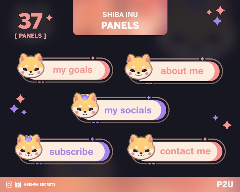 Shiba Inu Panels Cute Twitch Panels Purple Red/coral P2U Digital ...