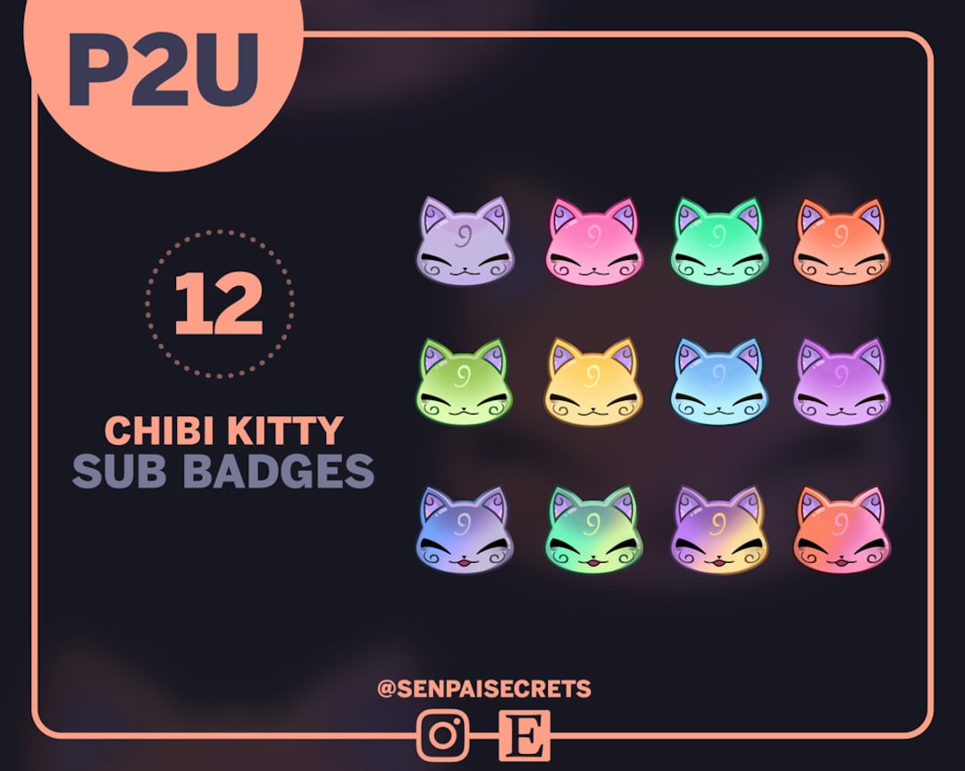 Chibi Kitty Sub Badges | P2U Digital Download | Twitch Chat Sub Badges ...