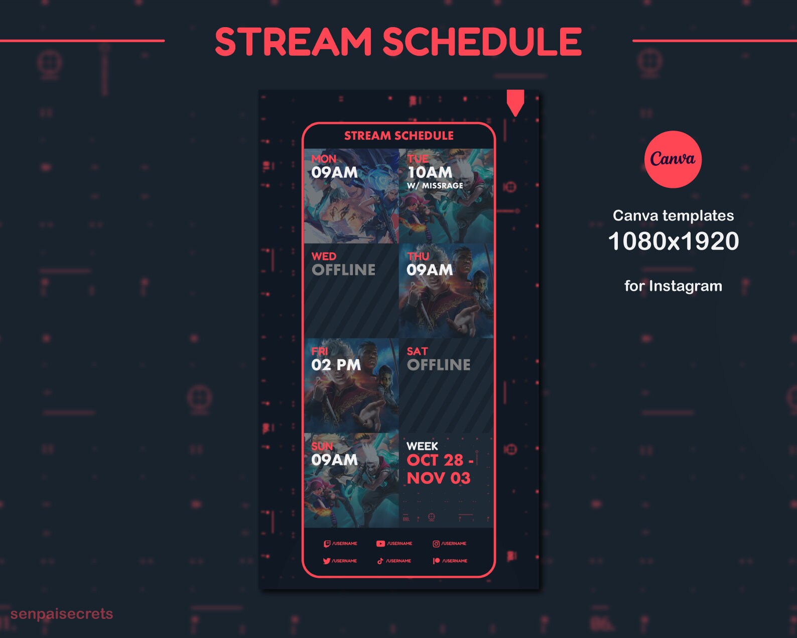 Stream Schedule Crosshair Templates for Canva | Valorant Themed ...