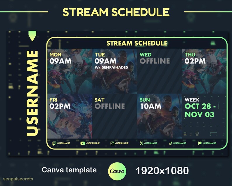 Stream Schedule Yellow Crosshair Templates for Canva | Valorant Themed ...
