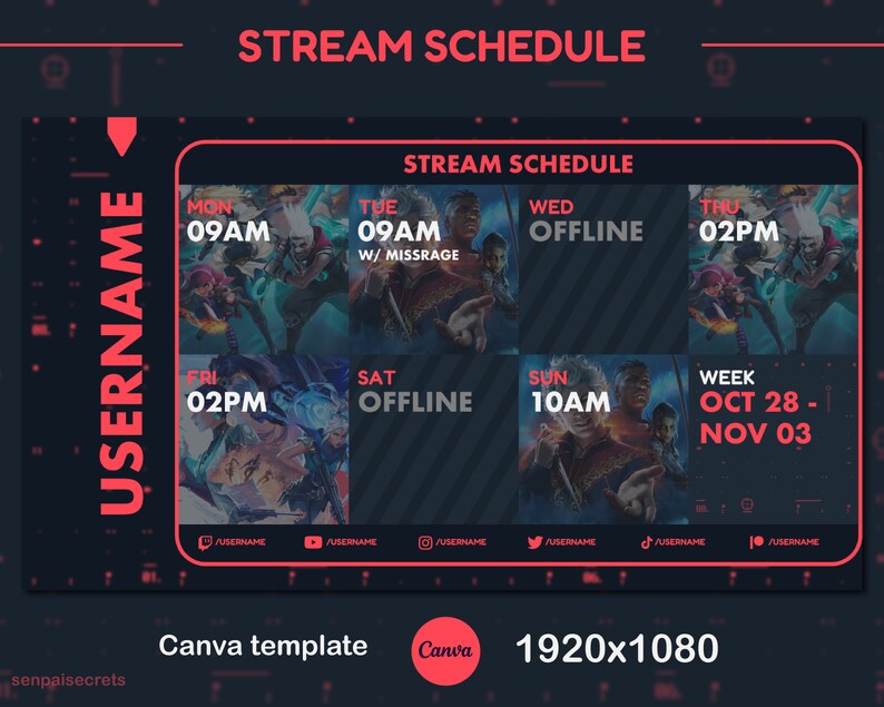 Stream Schedule Crosshair Templates for Canva | Valorant Themed ...