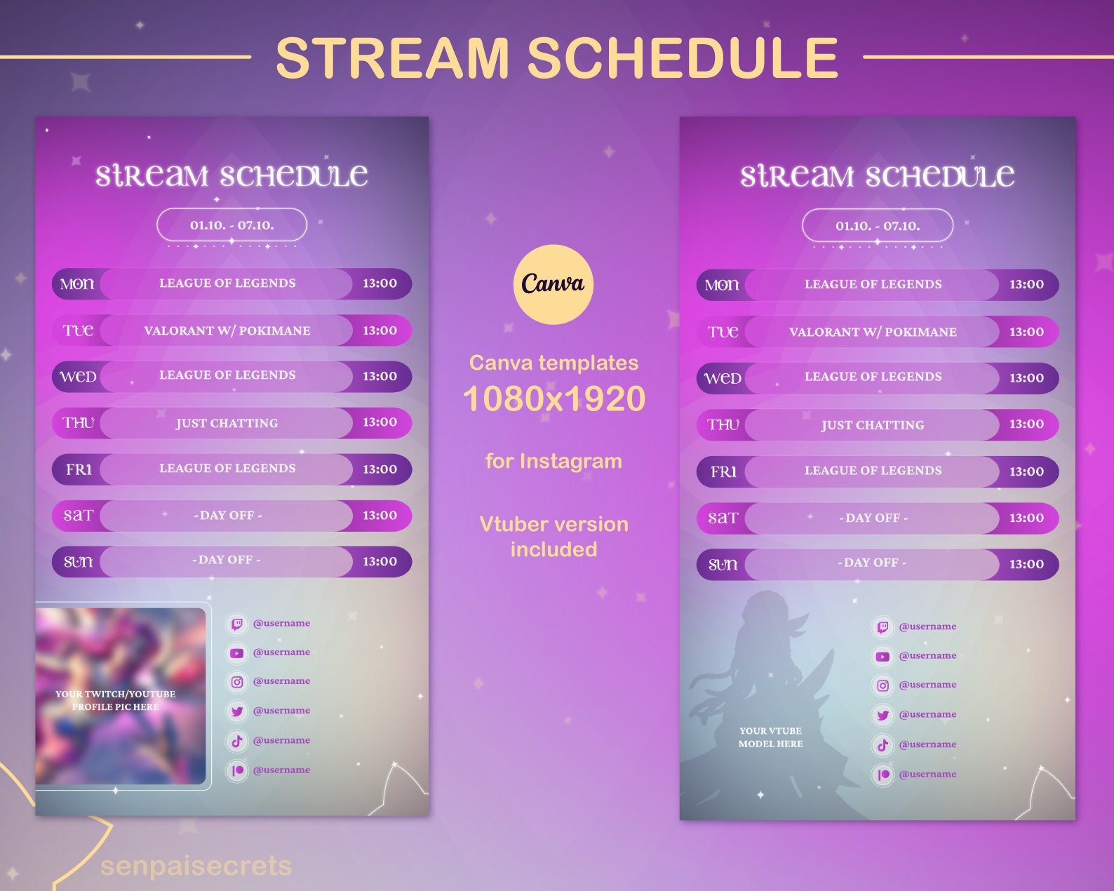 Stream Schedule Cosmic Star Templates for Canva | Star Guardian Themed ...