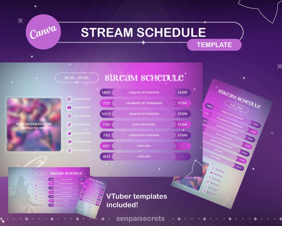 Stream Schedule Cosmic Star Templates for Canva Star - Etsy