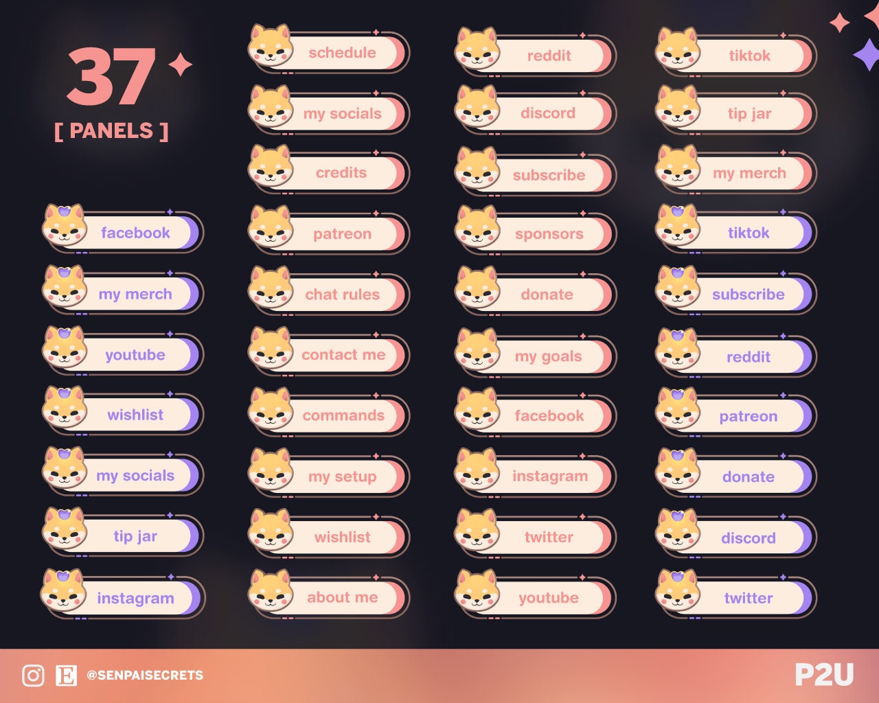 Cute Shiba Inu Twitch Panels | Purple & Coral Stream Decoration ...