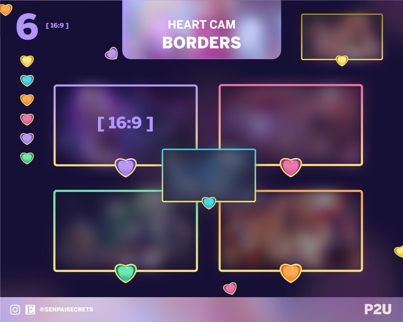 Cute Heart Cam Borders/frame | 16:9 Ratio | P2U Digital Download | 6 ...