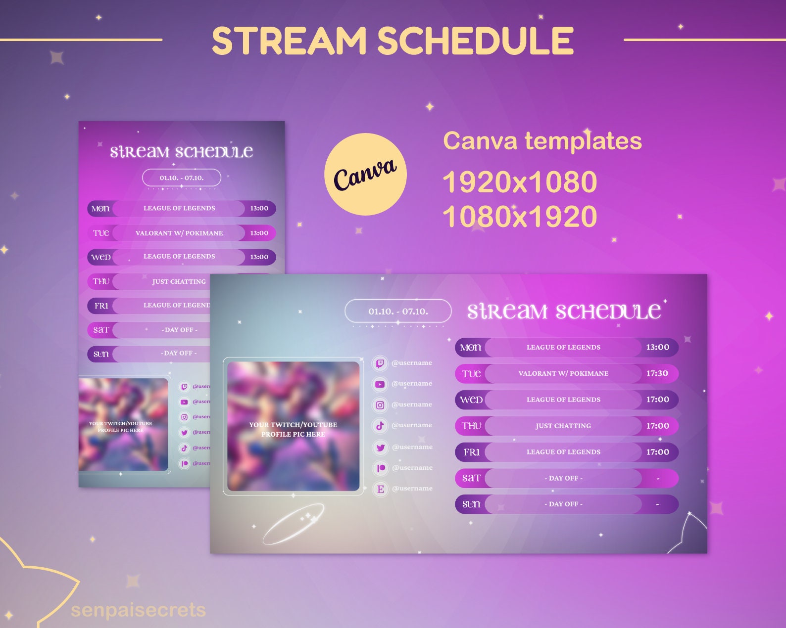 Cosmic Star Stream Schedule Template | Vtuber Canva Layout (digital ...