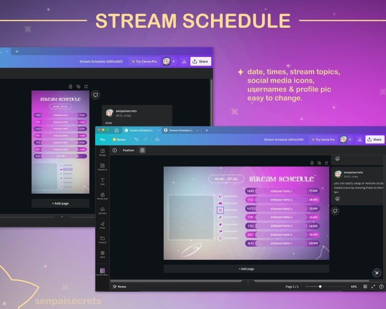Cosmic Star Stream Schedule Template | Vtuber Canva Layout (digital ...