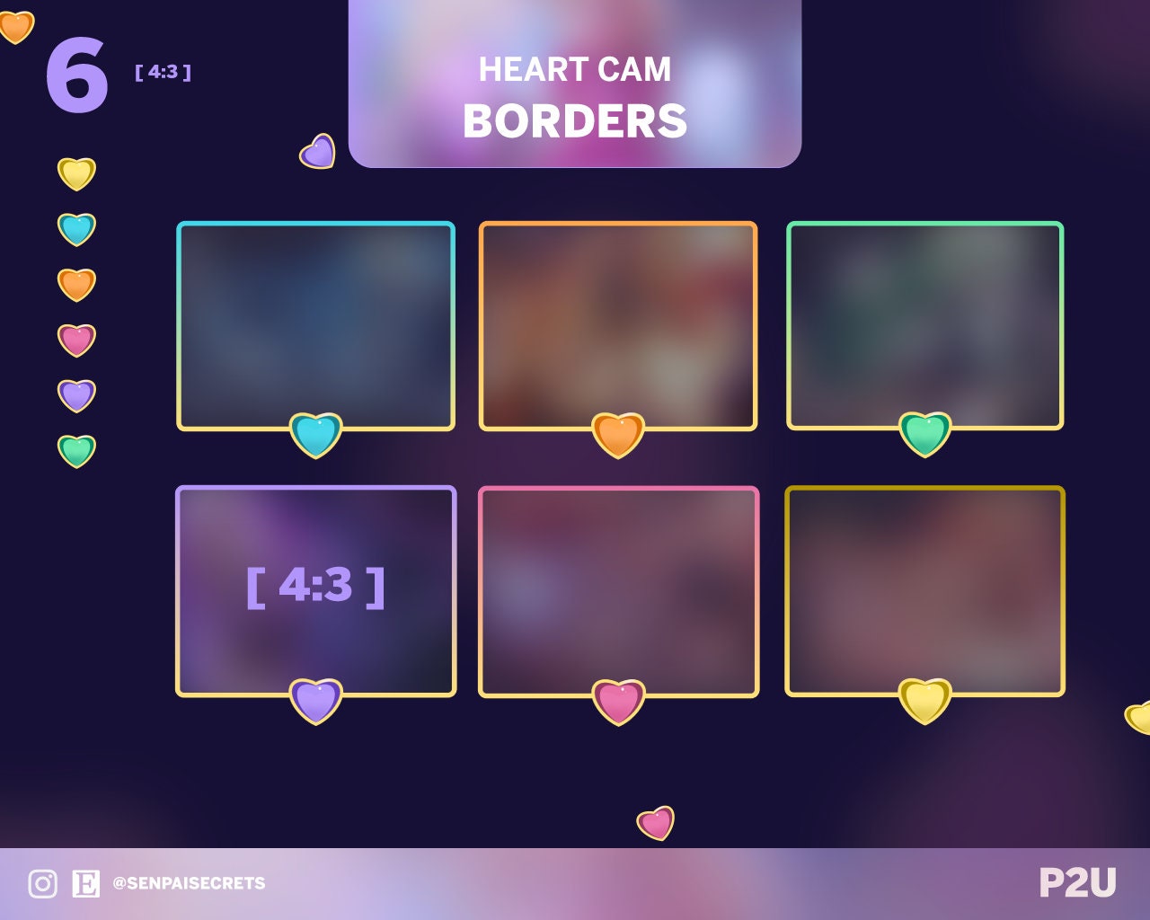 Cute Heart Cam Borders/frame | 4:3 Ratio | P2U Digital Download | 6 Colors | Twitch | Youtube ...