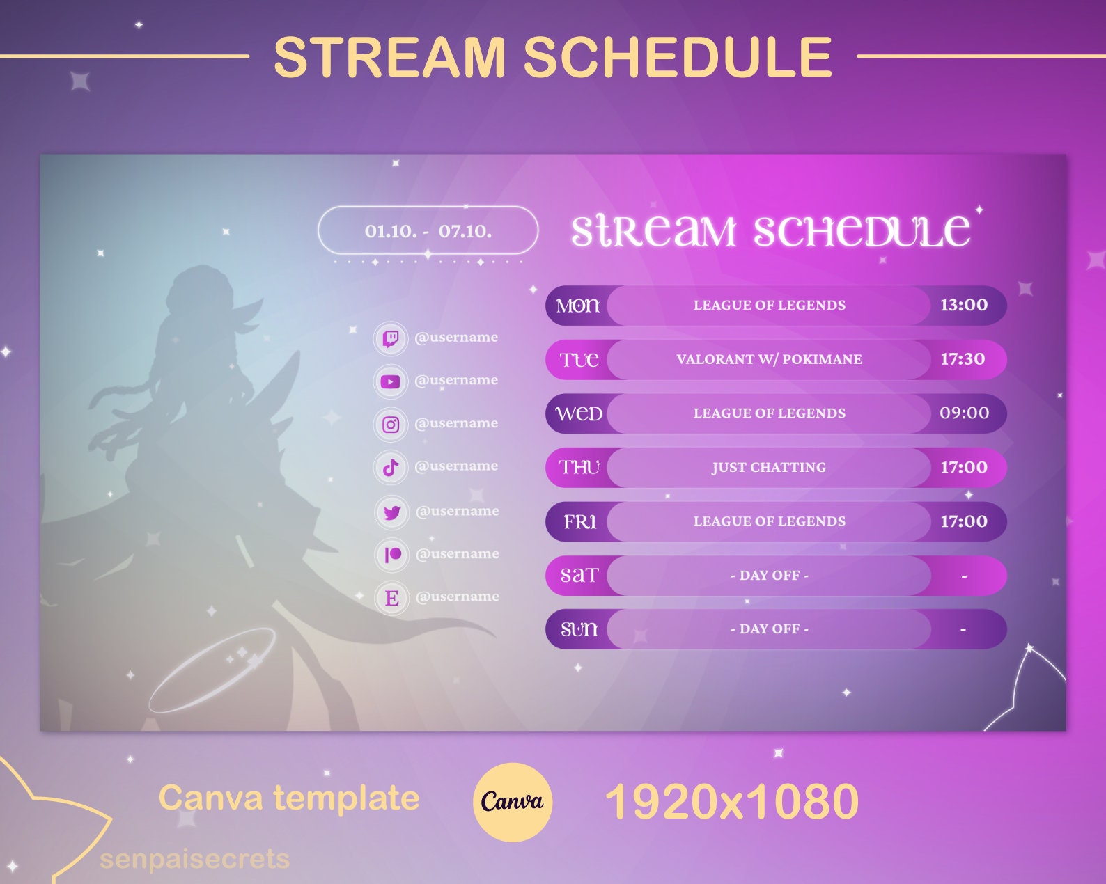 Stream Schedule Cosmic Star Templates for Canva | Star Guardian Themed ...