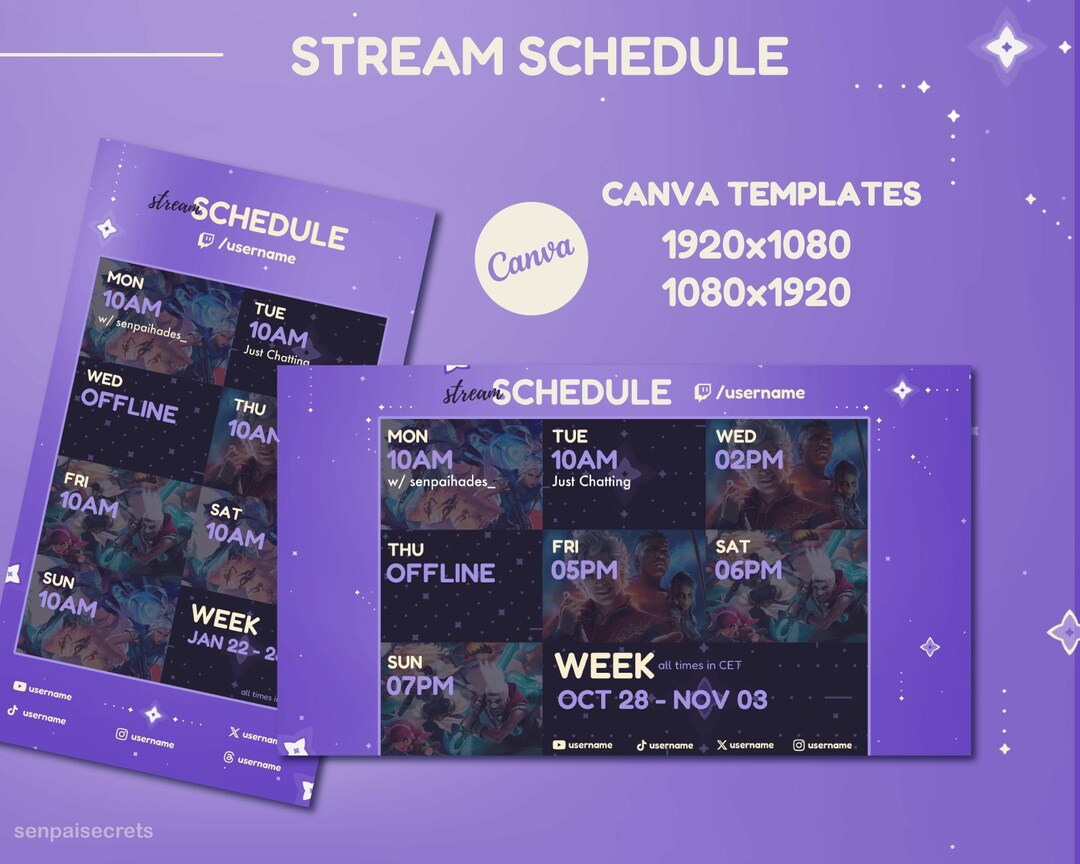 Stream Schedule Dreamy Lavender Templates for Canva • Weekly Schedule ...