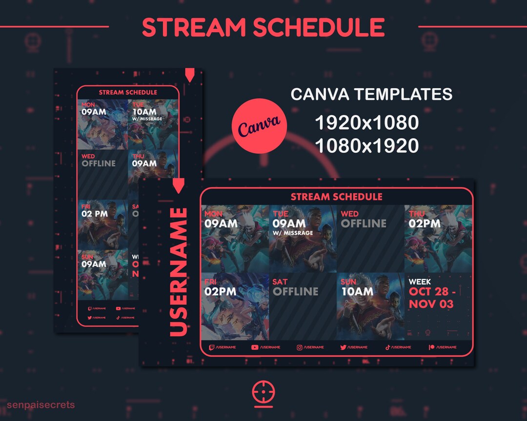 Stream Schedule Crosshair Templates for Canva | Valorant Themed ...