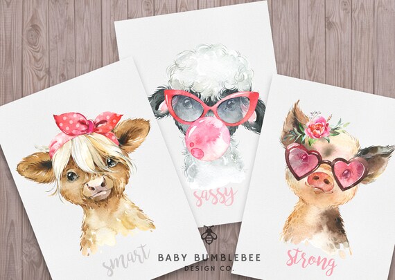 PRINTS: Sassy Farm Animals Baby Toddler Nursery Room Wall Art - Etsy Canada