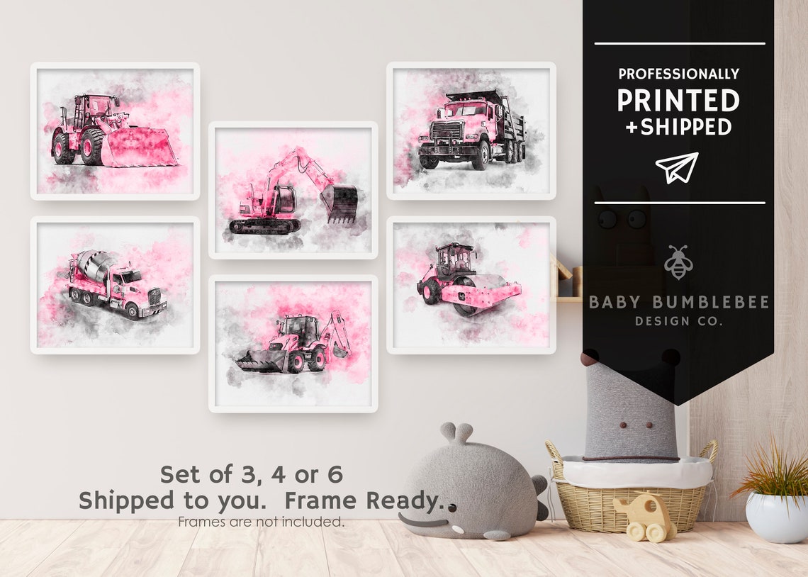 PRINTS: Pink Watercolour Construction Vehicles Set Baby - Etsy