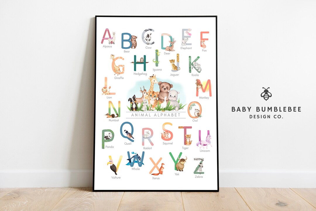Adorable Animal Alphabet Print Poster Baby Nursery Toddler Room Artwork ...