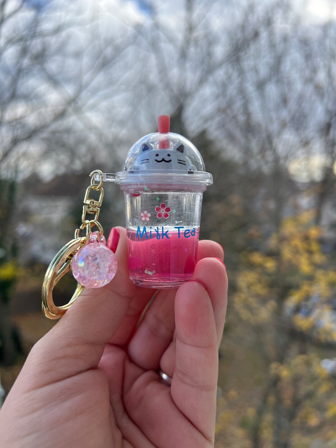 Kawaii Milk Tea, Keychain Boba Cat Keychain, Kawaii Boba Charm, Cute ...