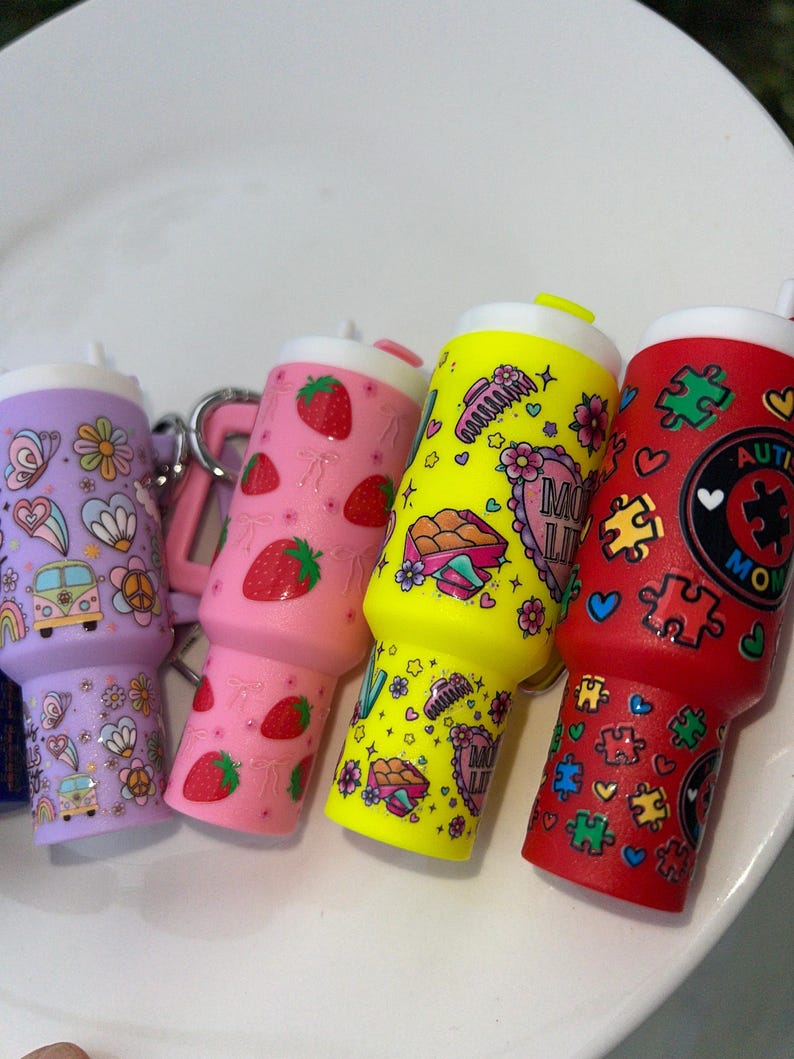 Mini Drink Keychain, Mini Drinks, Cute Mini Tumbler Keychains, Flower ...