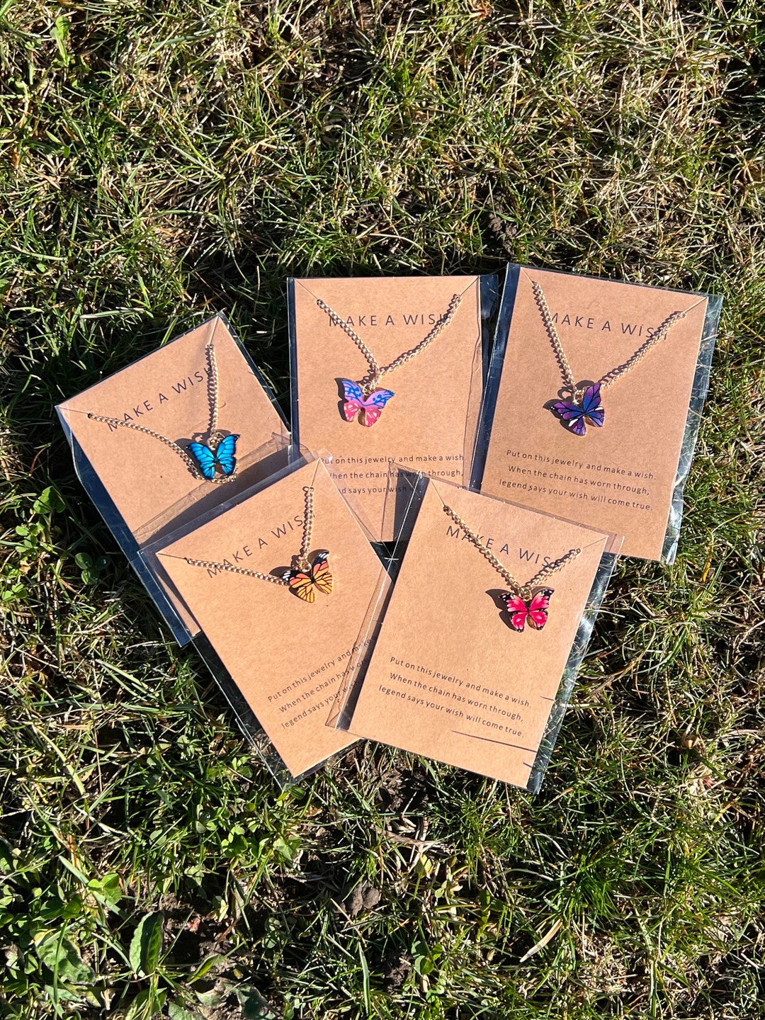 Butterfly Necklaces, 5 Piece Set, Pink Butterfly Pendants, Womens ...