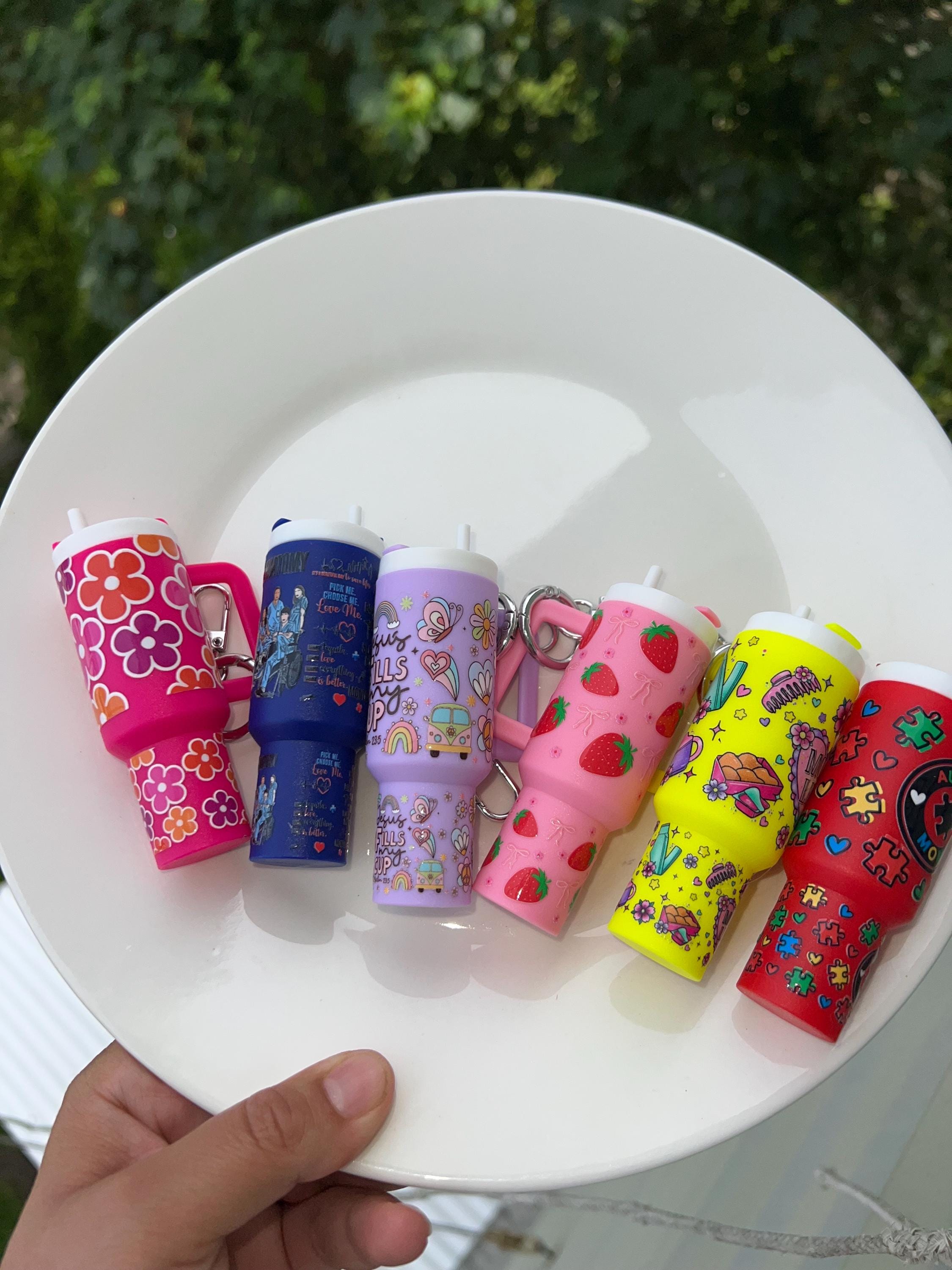 Mini Drink Keychain, Mini Drinks, Cute Mini Tumbler Keychains, Flower ...